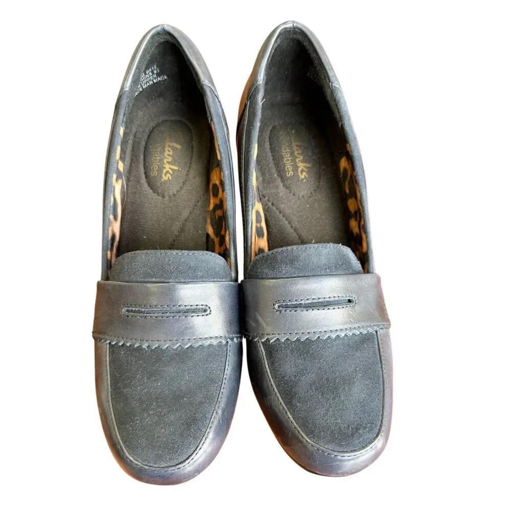 Clarks | Shoes | Clarks Bendables Navy Leather Suede Penny Loafer Block ...